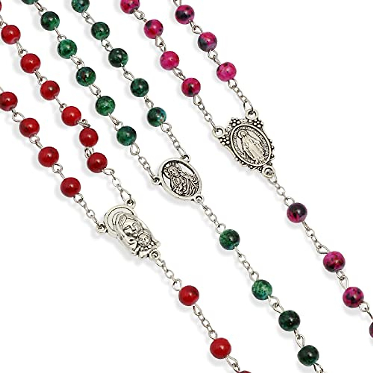 Juvale 12 Pack Catholic Rosary Necklaces for Men and Women, 6 Bead Colors, Assorted Pendants
