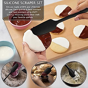 MEKBOK Silicone Spoon Spatula Set,(3 pieces)-Heat-resistant non-stick flexible rubber spatula set, Cooking Mixing Baking Kitchen Utensils Set of (black)