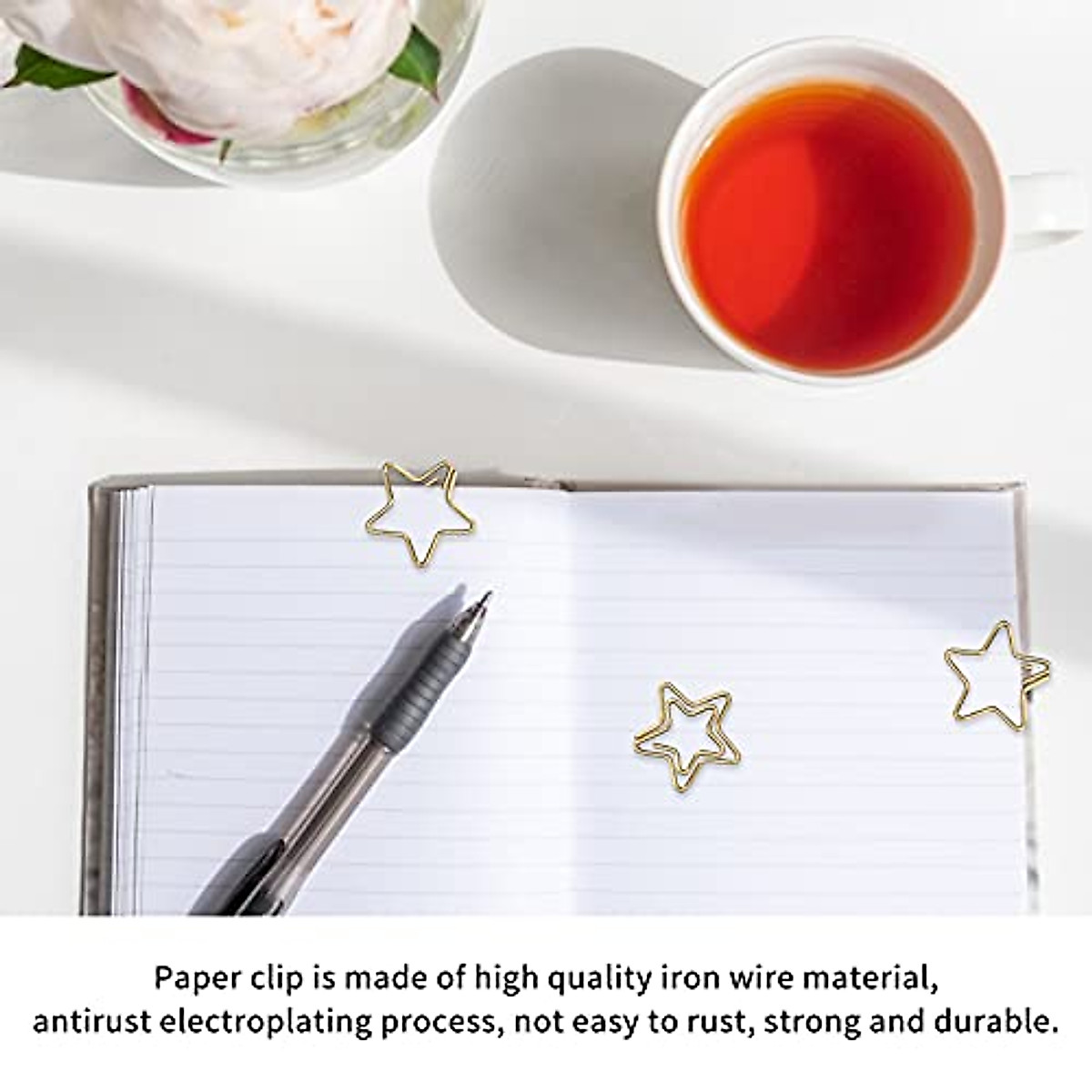 40Pcs Cute Paper Clips, Gold Paper Clips Star Shaped Paper Clip Fun Paper Clips Small Paper Clips Mini Bookmark Clips with 2 Clear Boxes