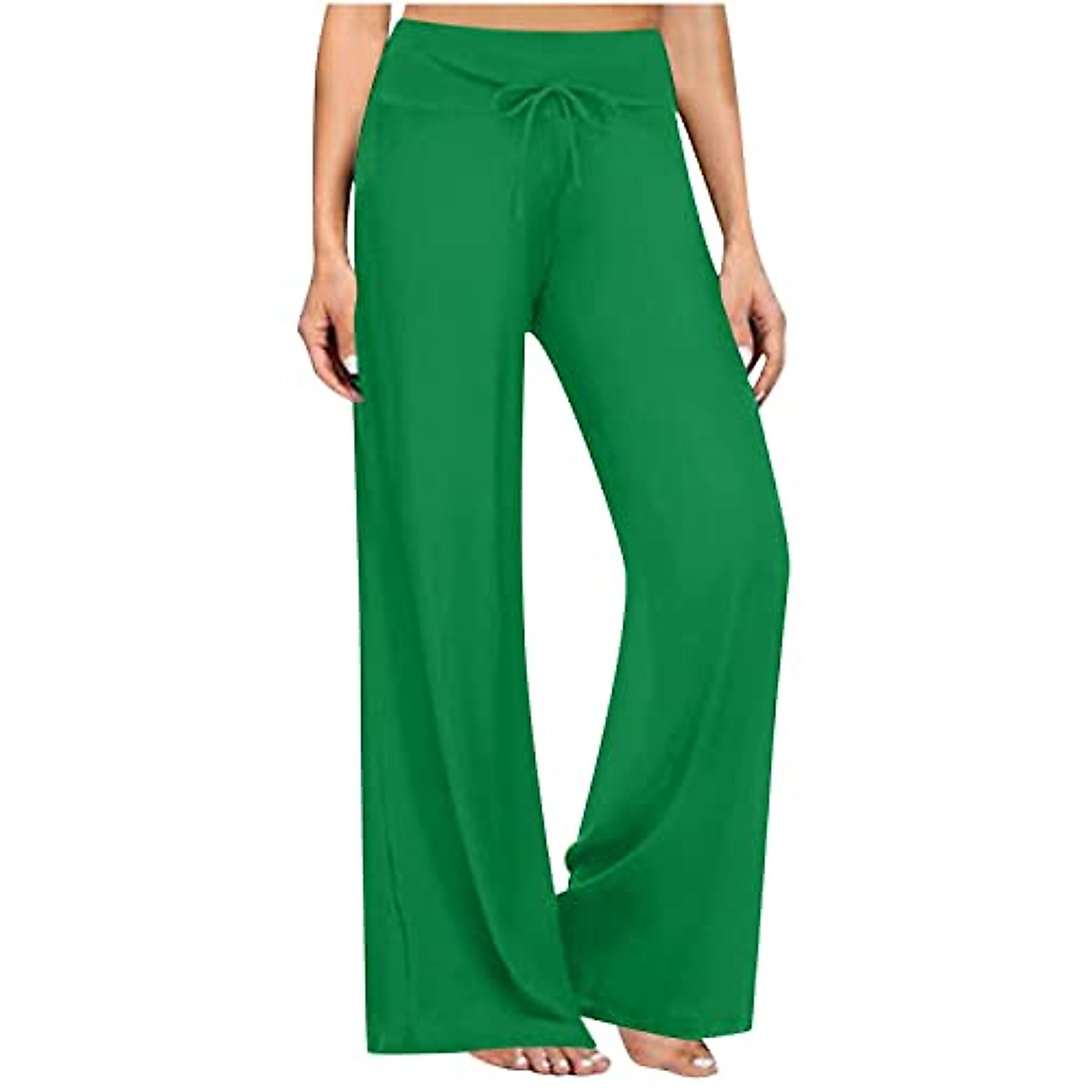SMIDOW Womens Comfy Jogging Jogger Pants Wide-Leg High Waisted Loose Flowy Drawstring Elastic Waist Yoga Palazzo Pants Green XL