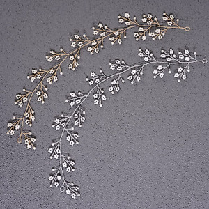 Chargances Bridal Pearl Bohemia Hairpiece for Weddings, Proms, Festivals (silver, 16 inches, 1 Count)