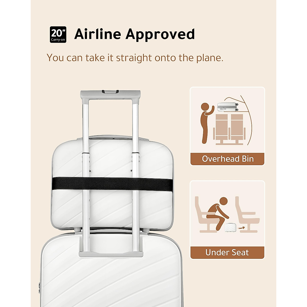 LUGGEX Carry on Luggage, Lightweight Suitcase 2 Piece with Spinner Wheels (White, 14/20)