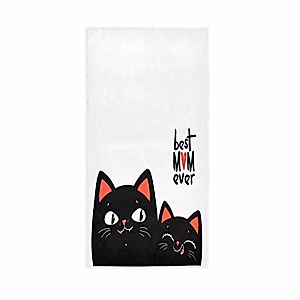 Mother's Day Gift,Cute Black Cat Soft Hand Towels 30x15,Decorative Best Mom Ever Fingertip Kitchen Dish Towels Washcloth for Bathroom, Hotel, Gym and Spa