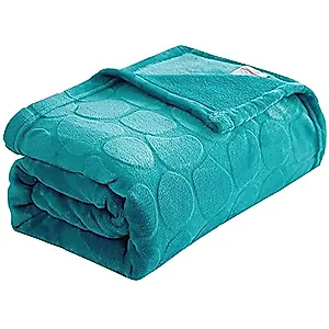 FY FIBER HOUSE Flannel Fleece Throw Blanket Super Soft Lightweight Microfiber with Stone Print for Couch, 50"X60", Teal