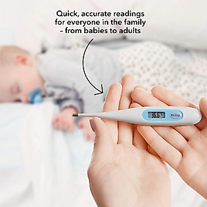 Nuby Digital Thermometer - Accurate Oral, Underarm & Rectal Use Thermometer with Hygienic Cover