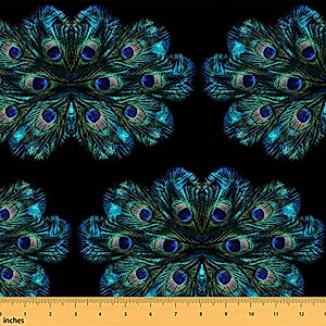 Peacock Fabric by The Yard, Bird Feather Upholstery Fabric, Chic Wild Animal Decorative Fabric, Boho Wildlife Waterproof Outdoor Fabric, DIY Art Upholstery and Home Accents, Blue Green, 1 Yard