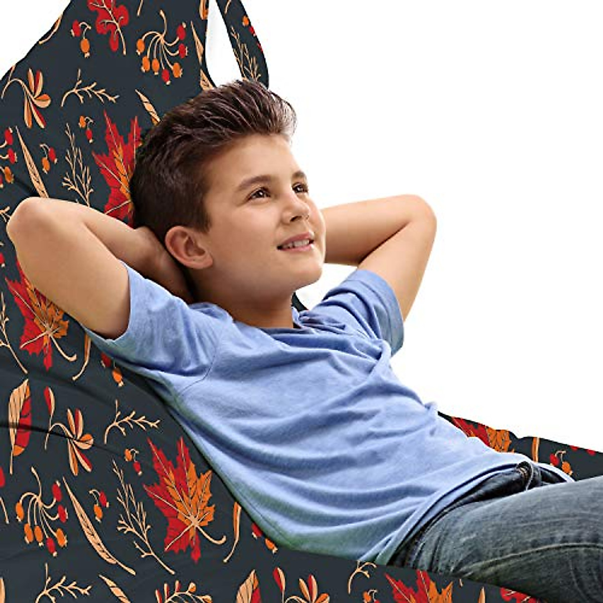 Ambesonne Autumn Lounger Chair Bag, Foliage Leaves Hand Drawn Illustration Maple Leaf Fall, High Capacity Storage with Handle Container, Lounger Size, Vermilion Dark Taupe