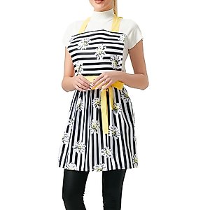 Lovely Comfortable Claccic Black Stripe and Fashion Daisy Skirt Kitchen Women Apron for Ladies Girls Wife Daughter (Yellow)