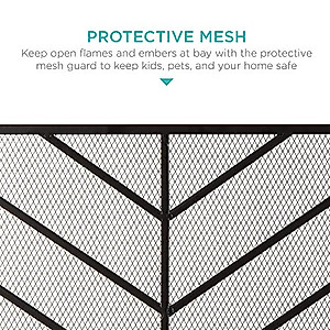 Best Choice Products 38x31in Single Panel Handcrafted Wrought Iron Mesh Chevron Fireplace Screen, Fire Spark Guard for Living Room, Bedroom Décor w/Distressed Antique Finish - Satin Black