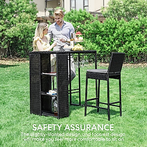 VIVOHOME Outdoor Wicker Barstool 4 Packs, Bar Chairs PE Rattan Materail, Patio Stools with Cushions, Black