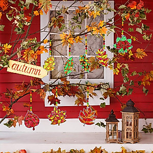 Winlyn 24 Sets Fall Leaf Suncatchers Ornaments Decorations DIY Window Paint Art Suncatchers Craft Kits Autumn Maple Leaf Sun Catchers for Kids Classroom Thanksgiving Harvest Party Art Project