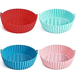 NorthEarth 8.5 inch Air Fryer Silicone Pot -Food Safe Air fryers Oven Accessories | 2 Pack Reusable Air Fryers Baking Oven Accessories Food Grade Non Stick Replacement Parts Tray (Blue&Green)