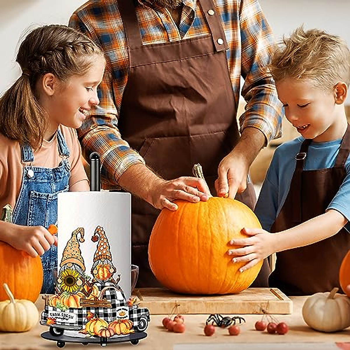 Fall Paper Towel Holder, Autumn Kitchen Decor, Farmhouse Fall Gnomes Kitchen Decor Accessories Paper Towel Holder Stand, Metal Fall Decorations for Home Bathroom, Large Towel Stand for Countertops