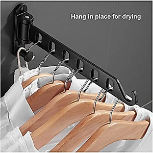 TOHERVIE Wall Mounted Clothes Hanger Rack, Laundry Hangers Folding Clothes Drying Racks for Laundry Room Organization with Hooks Swing Arm, Closet Organizer for Bedroom, Bathroom, Pack of 2 (Black)