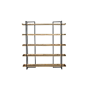 Benjara 68 Inch Wide Bookshelf, Reclaimed Mango Wood Shelves, Black Metal Frame