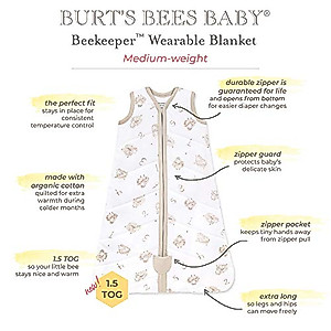 Burt's Bees Baby unisex baby Beekeeper Blanket, 100% Organic Cotton, Swaddle Transition Sleeping Bag Wearable Blanket, Quilted Grey Rugby, Large US