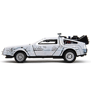 DMC Delorean Time Machine Brushed Metal (Frost Version) Back to The Future (1985) Movie Hollywood Rides Series 1/32 Diecast Model Car by Jada 34785