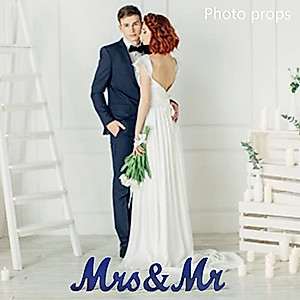 YEHLIABO Wooden Mr and Mrs Letter, Classical Mr. & Mrs Wedding Sign for Wedding Table, Large Wooden Letters for Sweetheart Table, Photo Props Wedding Decorations for Anniversary (Dark Blue, Large)