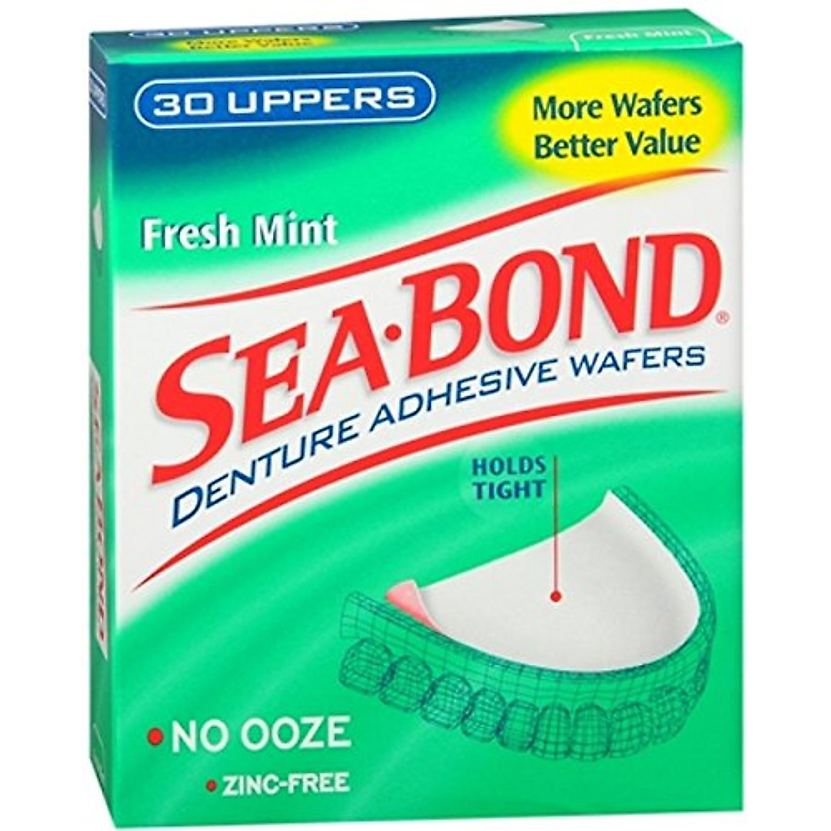 SEA-BOND Denture Adhesive Seals Uppers Fresh Mint, 30 Each (Pack of 4)