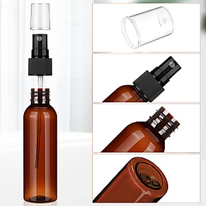Nuogo 100 Pack Plastic Spray Bottles 2 Oz Reusable Mini Perfume Refillable Bottle Travel Size Mist Bottle Sprayer Empty Spritz Bottle for Household Use, Essential Oil, Cleaning (Amber)