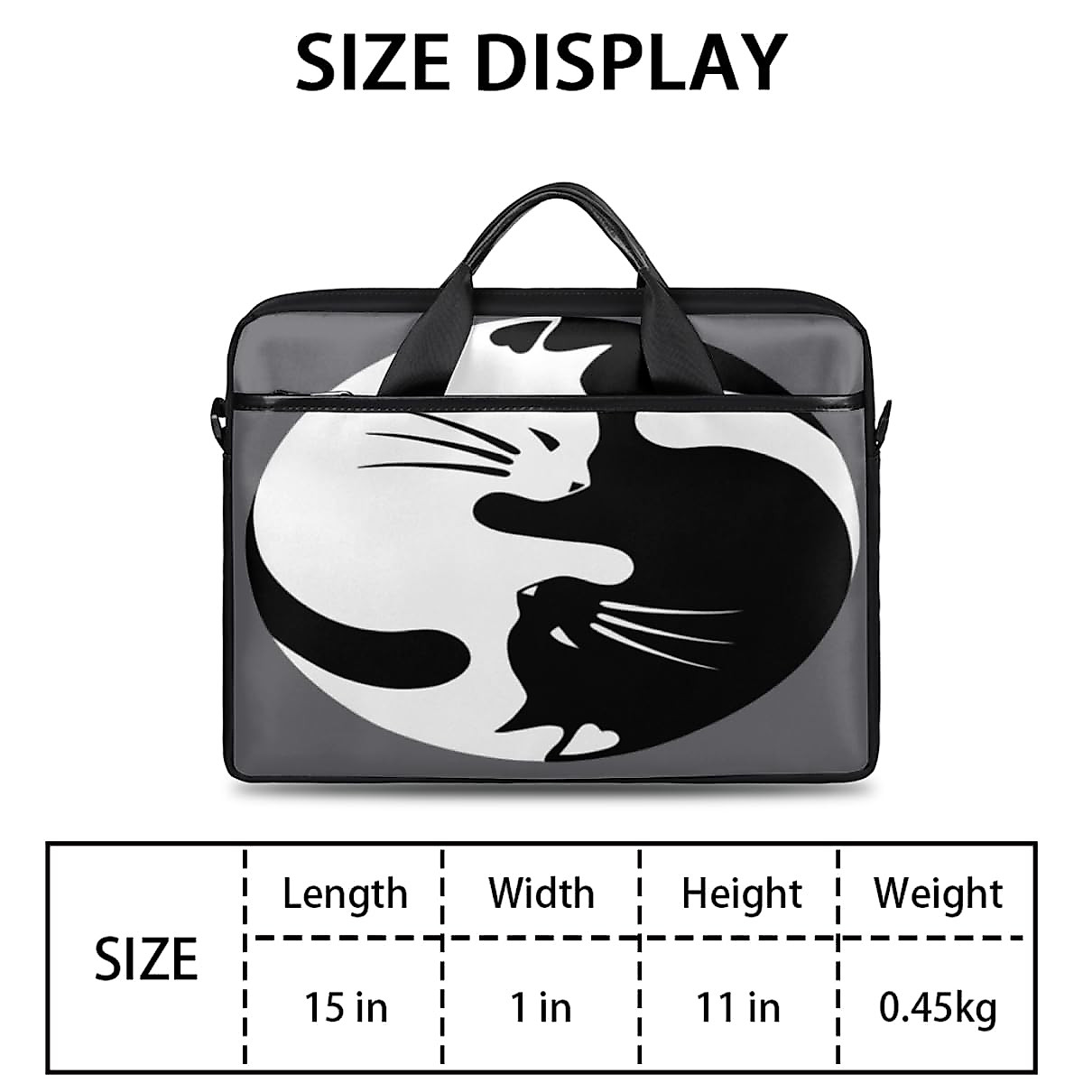 Black White Cat Laptop Computer Bag Waterproof Shoulder Messenger Bag 13-15 inch Durable Laptop Tote Bag with Shoulder Strap Handle Lightweight Crossbody Briefcase