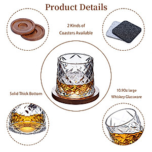 Spinning Crystal Whiskey Glasses 10.8 oz Set of 2, Big Size Rotatable Drinking Bourbon Glasses with coasters, Stress & Anxiety relief Tumbler For Scotch , Cocktails, Coffee , Father's Day Gift