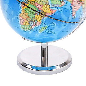 Exerz 8" World Globe Political Map - Educational Geographic Globe - Stainless Steel Arc and Base