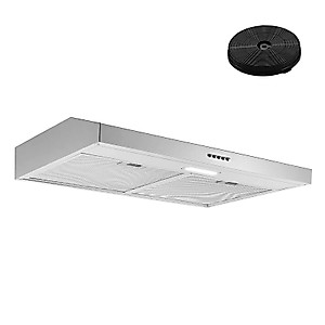 SNDOAS Under Cabinet Range Hood 30 inch,Kitchen Hood with LED Light,Push Button Controls,3 Speeds,Stainless Steel Range Hood,Ducted/Ductless Convertible Kitchen Over Stove Vent,Charcoal Filter