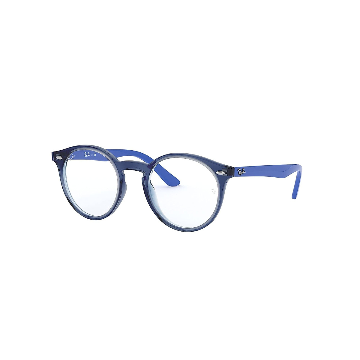 Ray-Ban Junior Kids' RY1594 Round Prescription Eyeglass Frames, Transparent Blue/Demo Lens, 44 mm