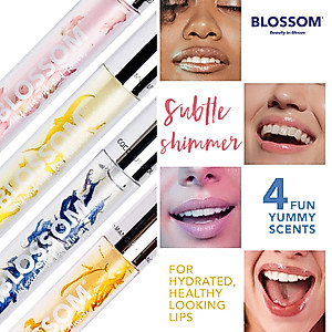 Blossom Moisturizing and Hydrating Shimmer Sparkle Lip Oil with Olive Oil + Grape Seed Oil, Infused with Real Flowers, 3g, Watermelon