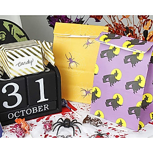 BLUE PANDA 36 Pack Halloween Paper Bags, 6 Unique Halloween Designs, Paper Halloween Treat Bags, Durable 5.1 x 8.75 x 3.25 Inch Bags for Party Favors, Candy, and Small Gifts