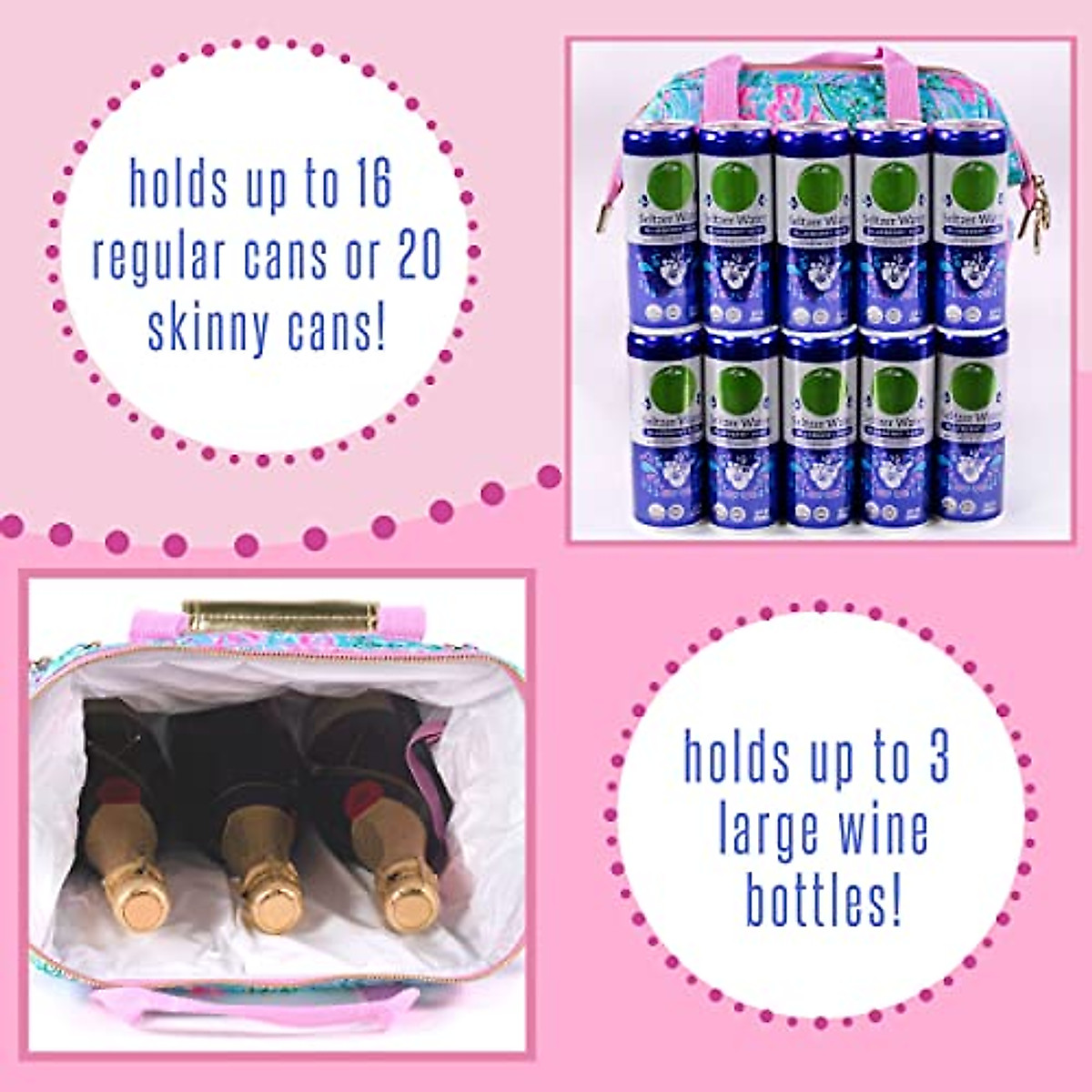 Lilly Pulitzer Insulted Backpack Cooler Large Capacity, Pink/Blue Portable Soft Cooler Bag for Picnics, Beach, Pool, Hiking, Best Fishes