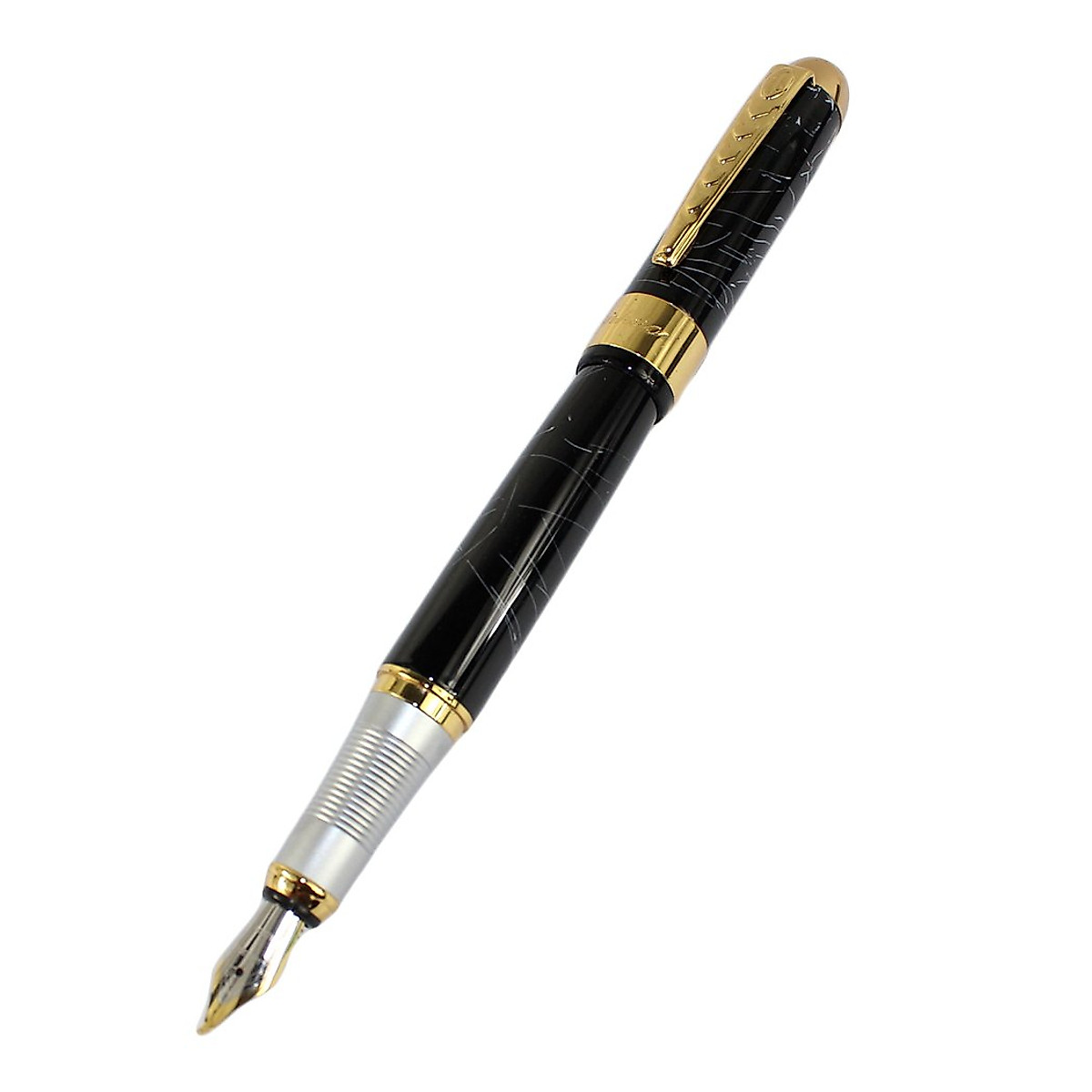Gullor Luxury Jinhao 250 Balck with White Stripe Art Nib Fountain Pen with Golden Clip - Bent nib