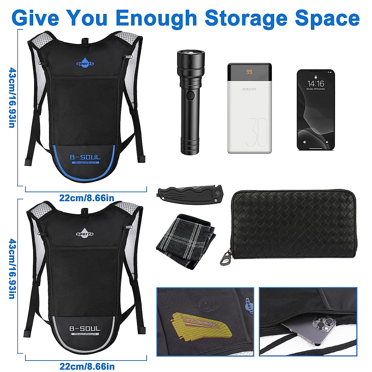 Hydration Backpack with 2L Water Bladder, ACVCY Backpack Reservoirs Water Bladder Daypack for Festivals, Raves, Running, Hiking, Biking (2 Pack)