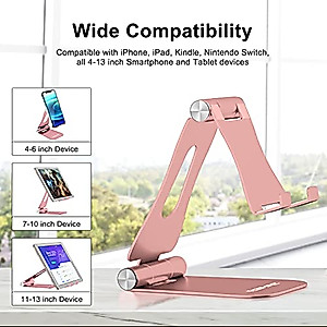 YOSHINE [Latest Version Cell Phone Stand Foldable, Adjustable Phone Stand, Tablet Stand Holder, Aluminum Stand Charging Dock for All Smart Phones and Tablets Desk Phone Accessories-Rose Gold