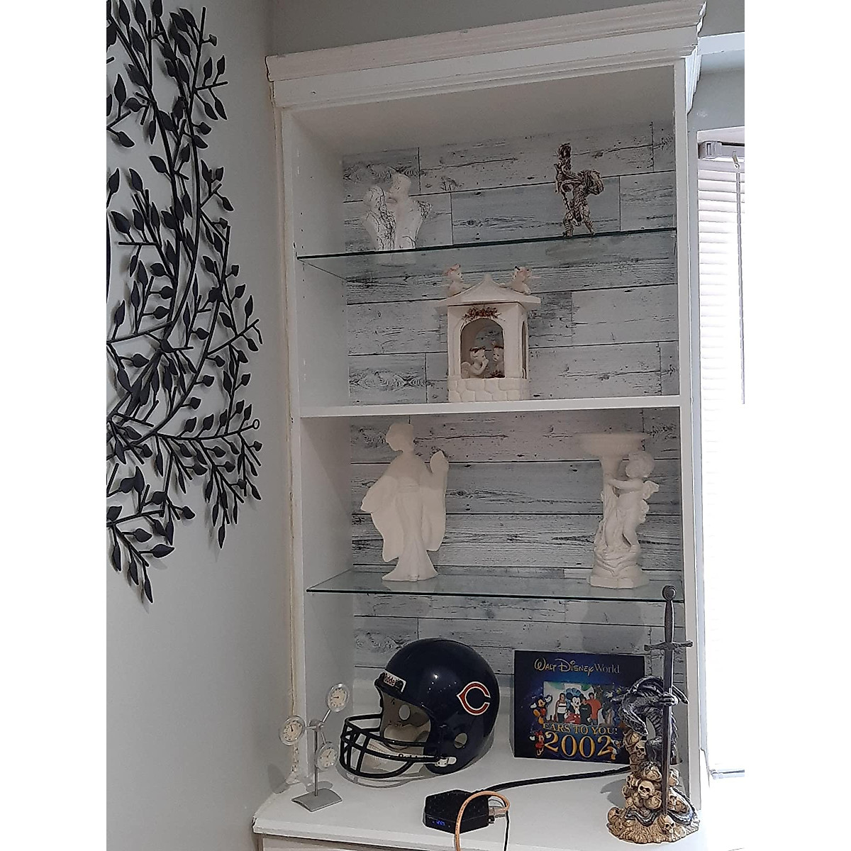 Peel and Stick Self-Adhesive Removable Wallpaper, Shiplap Light Grey/White Distressed Wood Plank Shelf Liner,Home Decoration 17.7''x118.1''