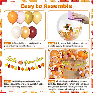 179Pcs Little Pumpkin Balloons Birthday Decorations, Fall Orange Balloon Garland Arch Kit String Lights Maple Eucalyptus Leaves 1st Girl Baby Shower Autumn Thanksgiving Gender Reveal Party Supplies