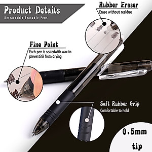 RIANCY Erasable Pens Black Gel Pens Clicker Retractable Fine Point Pen 0.5mm Blue erasable pens Erasable Gel Pens eraser pen Smooth Ink for Drawing note taking Writing Planner and School Supplies