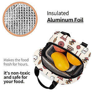 Insulated Lunch Bag Reusable Lunch Box, Cooler Lunch Tote Bag With Front Pocket for Girls Boys Women Men Picnic Office Work, Asian Cats Print