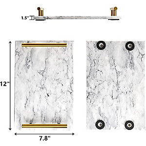 DEAYOU Marble Tray with Gold Handles, White Marble Stone Decorative Tray, 12" Nightstand Serving Tray with Metal Handle, Catchall Key Perfume Tray Pastry Food Board for Vanity, Coffee Table, Desk