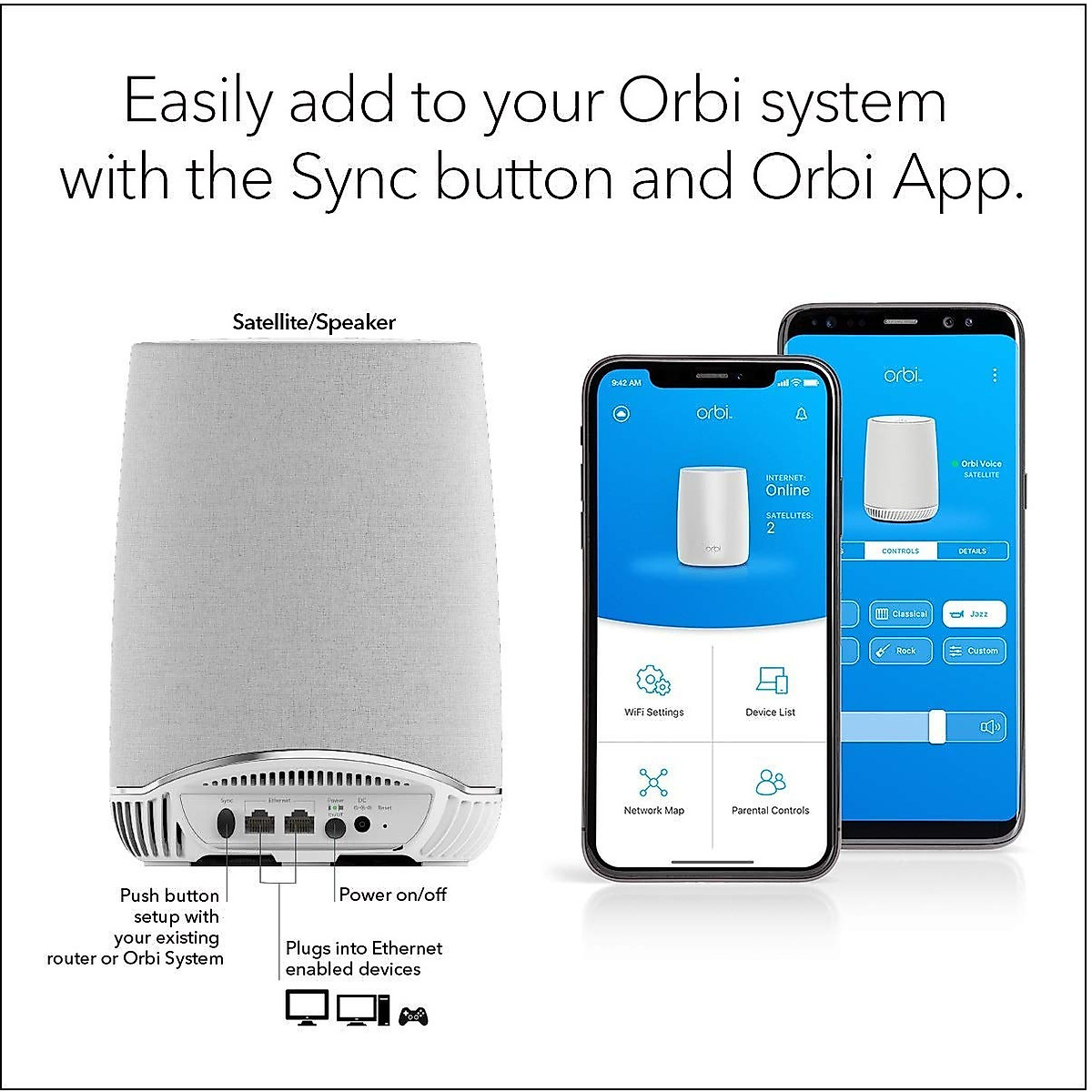 NETGEAR Orbi Voice Smart Speaker & WiFi Mesh Extender with Amazon Alexa Built-in (RBS40V), Works with Any WiFi Router (Renewed)