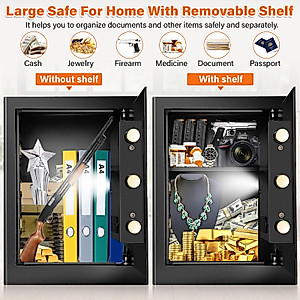 GHJGAGE 2.5 Cub Home Safe Fireproof Waterproof for HOME USE, Large Cabinet Safe Box with Fireproof Document Bag & Removable Shelf, Personal Security Digital Safe for Home Money Firearm A4 Document