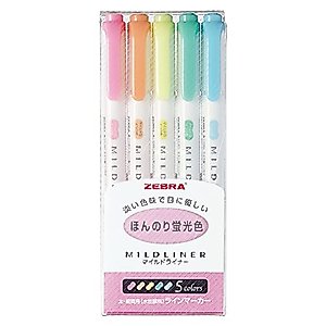 ZEBRA MILD LINER, Double Sided Highlighter, 5 Set (WKT7-5C)