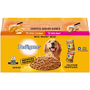 PEDIGREE CHOPPED GROUND DINNER Adult Canned Soft Wet Dog Food Variety Pack, with Chicken and Beef, 13.2 oz. Cans 24 Pack