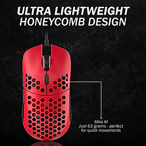 HK Gaming Mira M Ultra Lightweight RGB Gaming Mouse | Honeycomb Shell | 63 Grams | max 12000 cpi | USB Wired | 6 programmable Buttons | On-Board Memory | Anti Slip Grips | Mira-M Monza