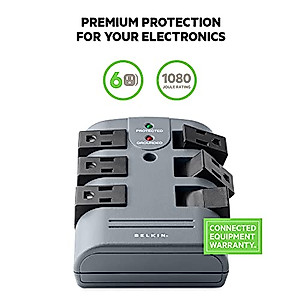 Belkin Power Strip Surge Protector - 6 Rotating AC Multiple Outlets, Flat Pivot Plug - Heavy Duty Wall Outlet Extender for Home, Office, Travel, Computer Desktop & Phone Charging Brick (1,080 Joules)