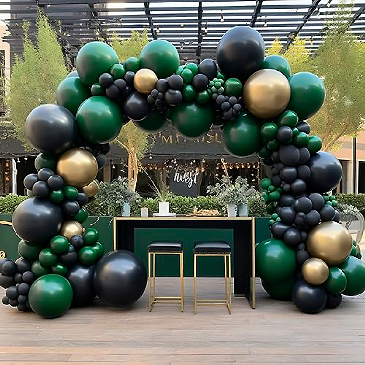 RUBFAC 65 Pcs Black Gold and Green Balloon Arch Garland Kit, 12 Inches Dark Green Gold Balloons for Black Wedding Safari Jungle Birthday Decorations