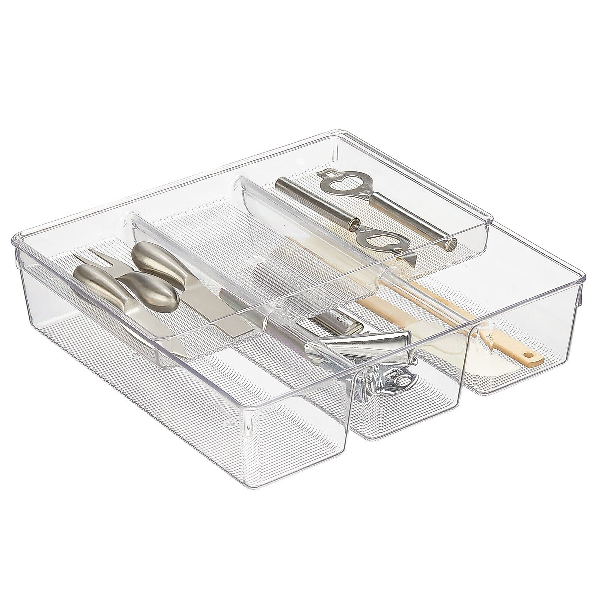 mDesign Plastic Kitchen Drawer Organizer Tray Set - Horizontal Storage Bin for Organizing Cutlery, Flatware, Silverware, Utensil, and Appliances - 12" Long - Ligne Collection - Clear