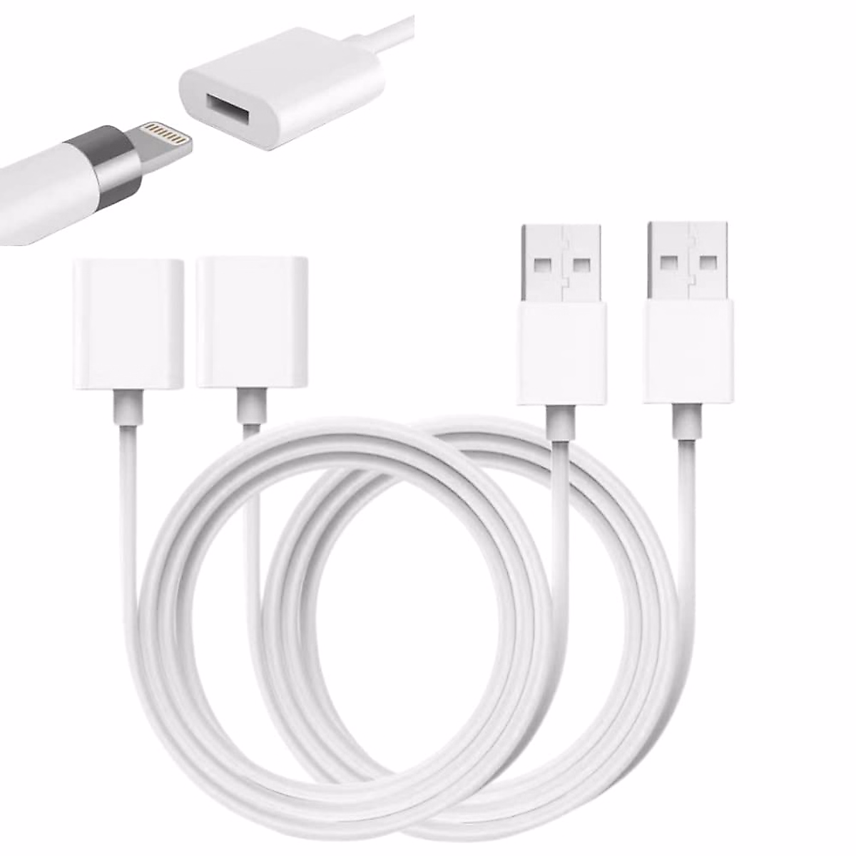 Design for Apple Pencil Charger,Apple Pencil Adapter 1FT 2 Pack, iPencil Pen First Gen Charging Cable Compatible with Apple Pencil 1st Generation,USB A Male to Lightning Female (Apple White)