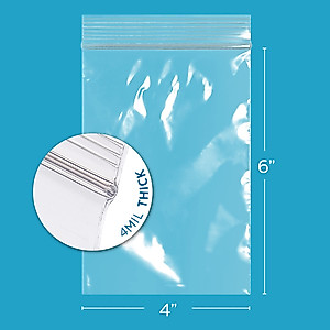 GPI - PACK of 500, 4" x 6" CLEAR PLASTIC RECLOSABLE ZIP BAGS - Heavy Duty, Bulk 4 mil Thick Strong & Durable Poly Baggies with Resealable Zip Top Lock for Travel, Storage, Packaging & Shipping